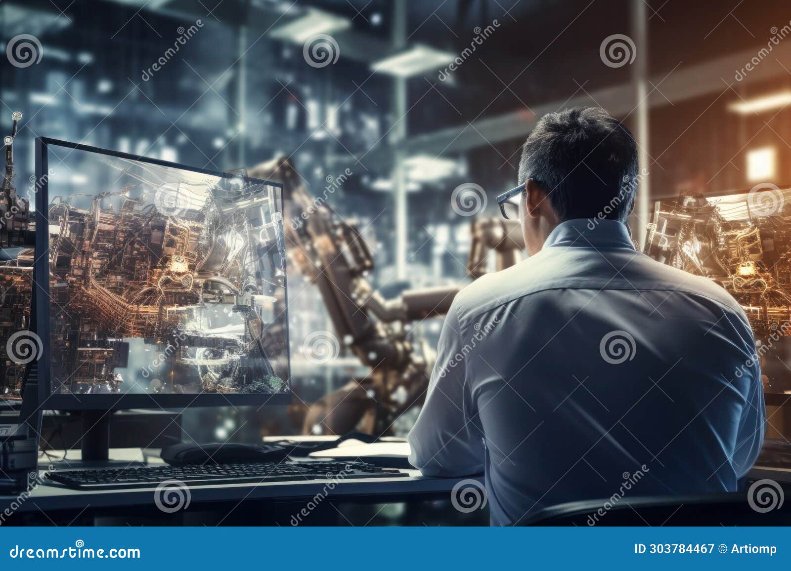 Man Working with AI Technology Stock Illustration - Illustration of ...