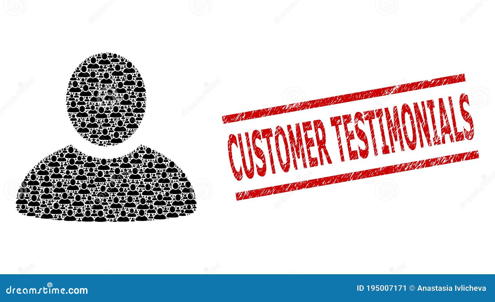 Man Collage of Man Icons and Textured Customer Testimonials Seal Stamp ...