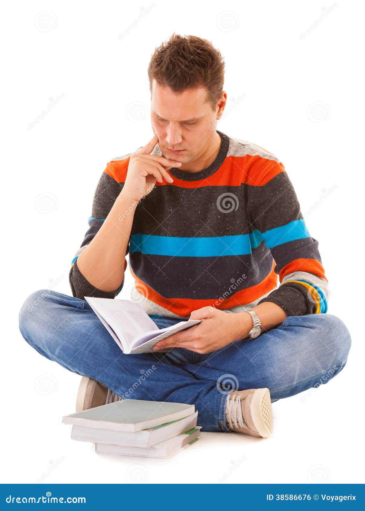 Man College Student Reading Book Studying for Exam Stock Photo - Image ...