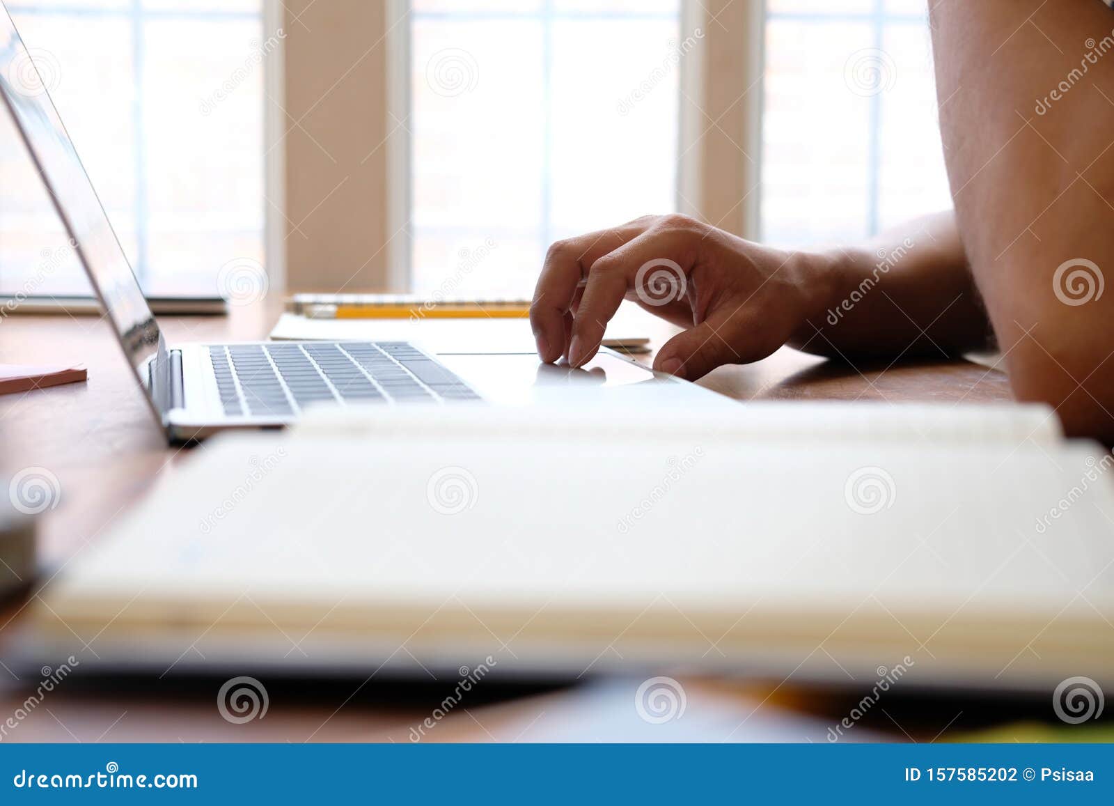 Man College Student Studying Learning Lesson with Computer Online Stock ...