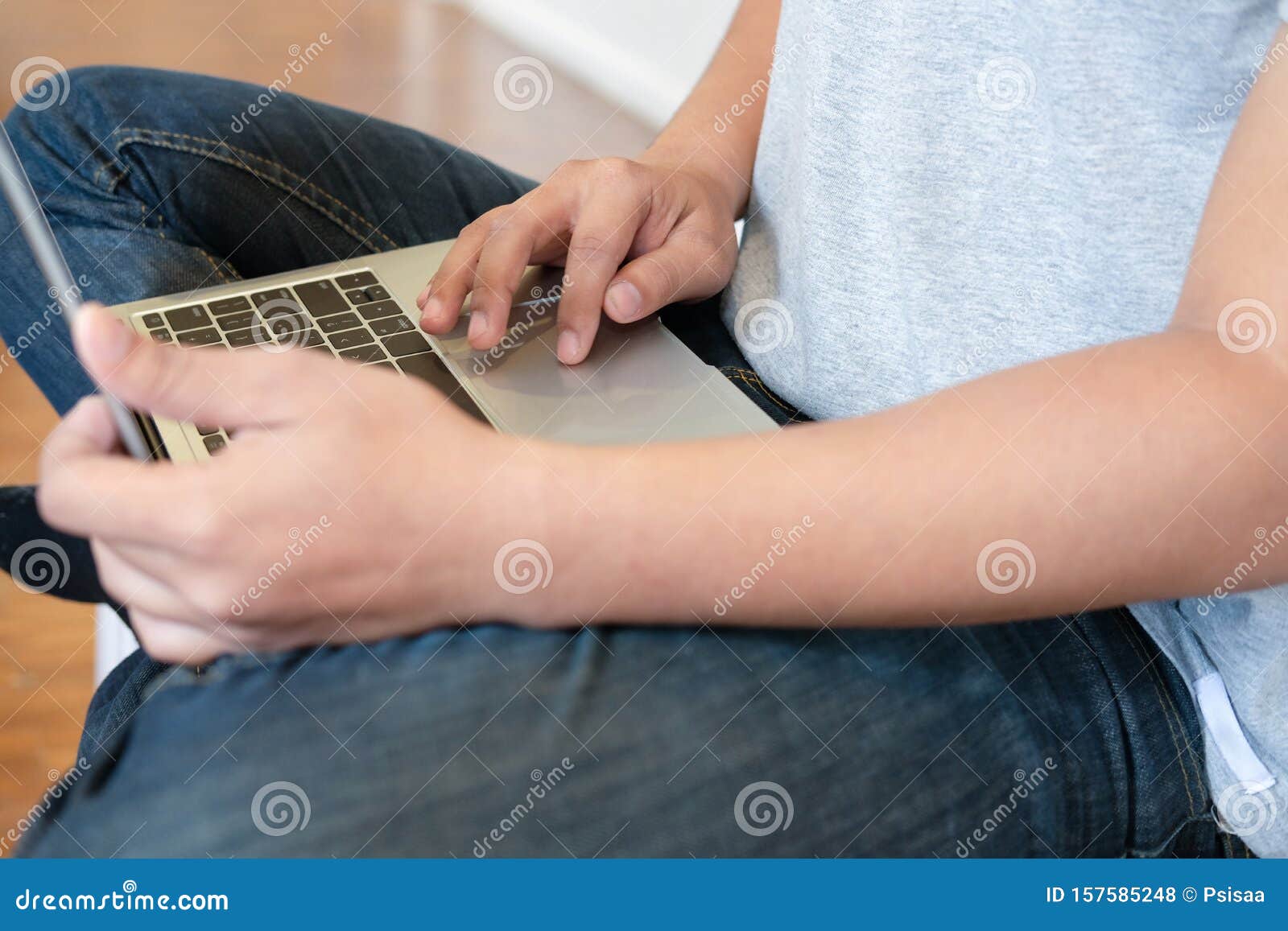 Man College Student Studying Learning Lesson with Computer Online Stock ...
