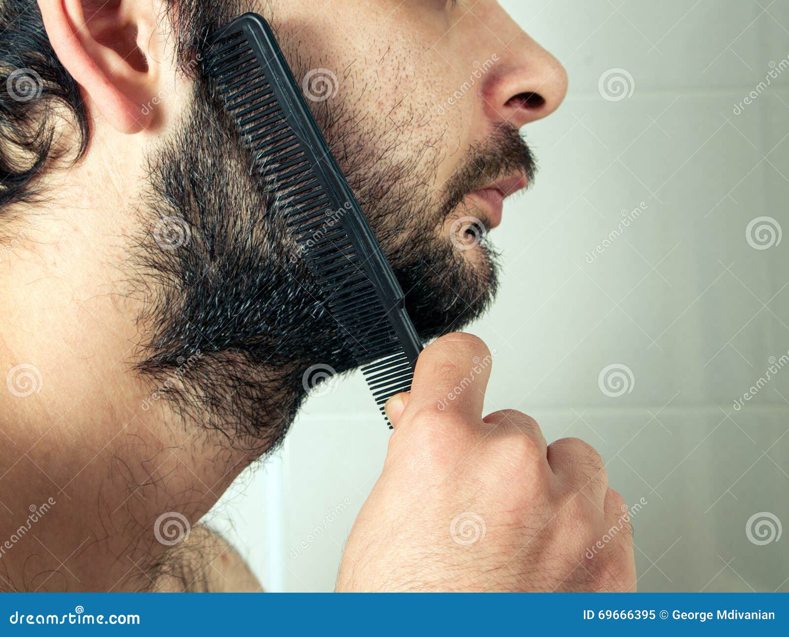 Man Combing Beard Hair Closeup Stock Image - Image of expression ...