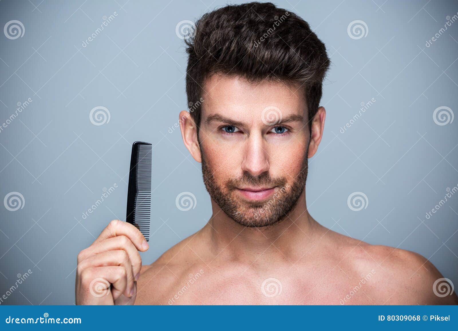 Man combing his hair stock photo. Image of face, people - 80309068