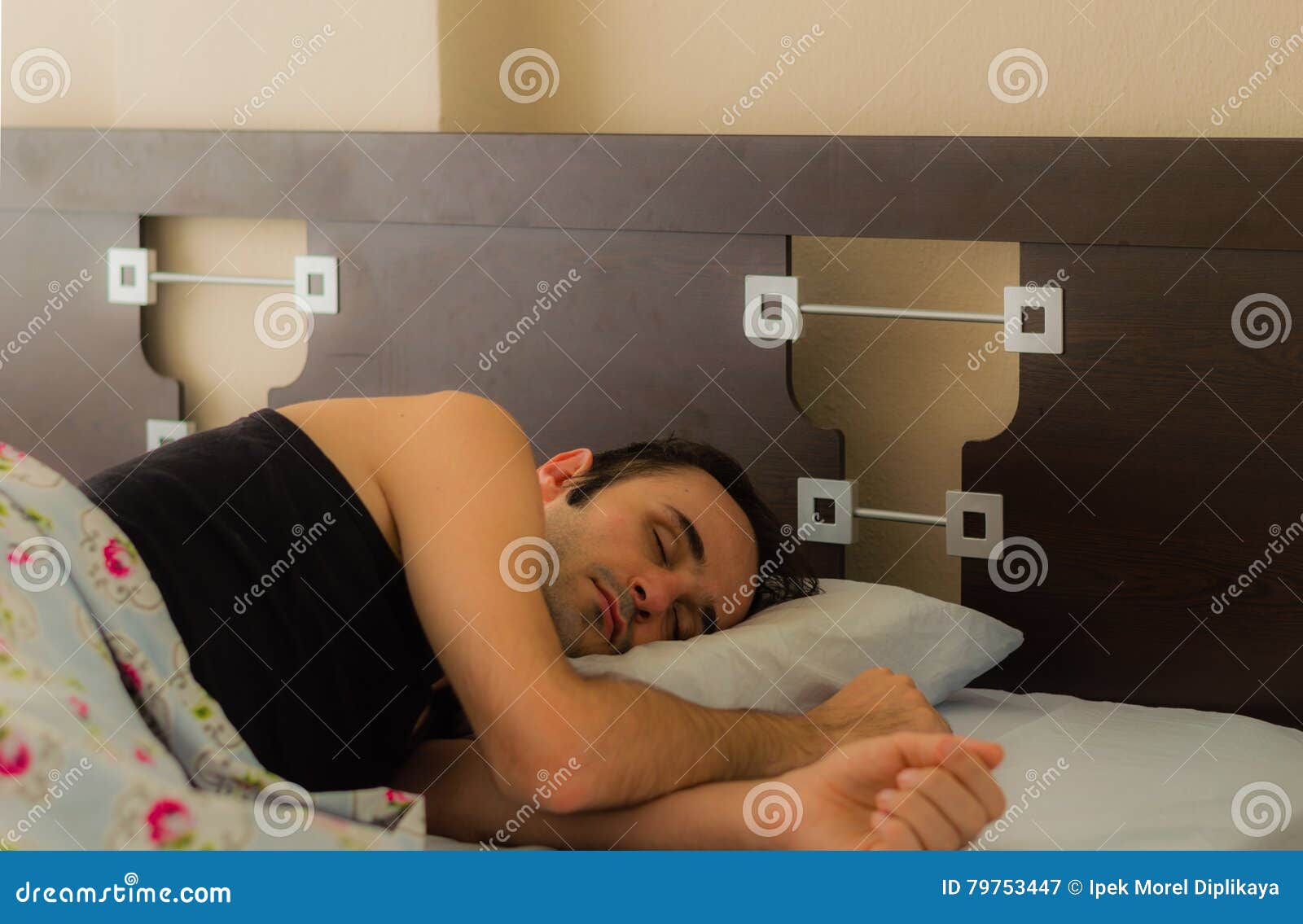 Man Comfortably Sleeping in His Bed in the Morning Stock Image - Image ...