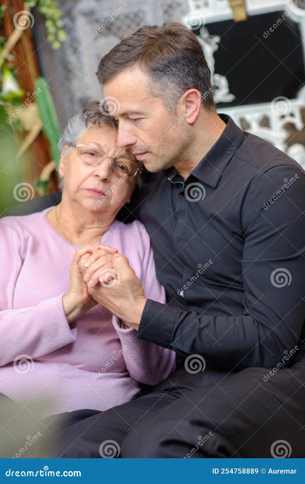 Man Comforting Elderly Woman Stock Image - Image of touch, retirement ...