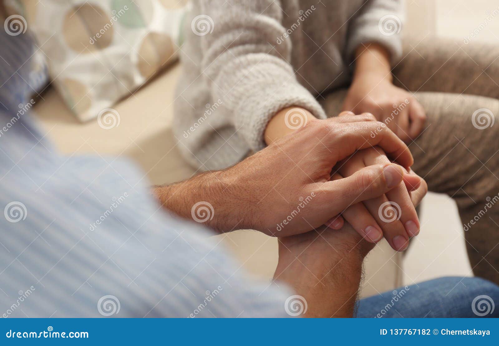 Man Comforting Woman, Closeup of Hands. Stock Photo - Image of ...