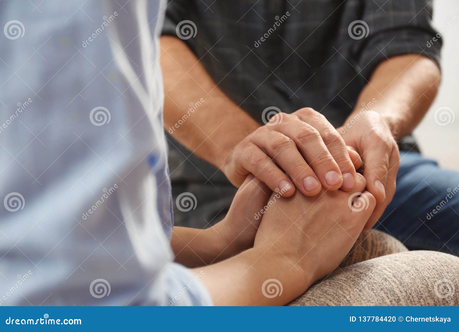 Man Comforting Woman, Closeup of Hands. Help and Support Stock Photo ...
