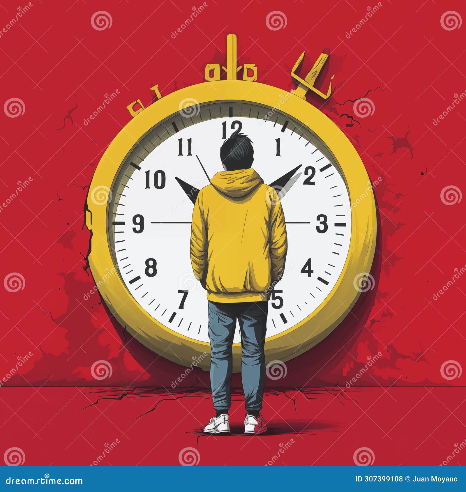 Man, Comics Style in Front of Clock, Generative AI Stock Illustration ...