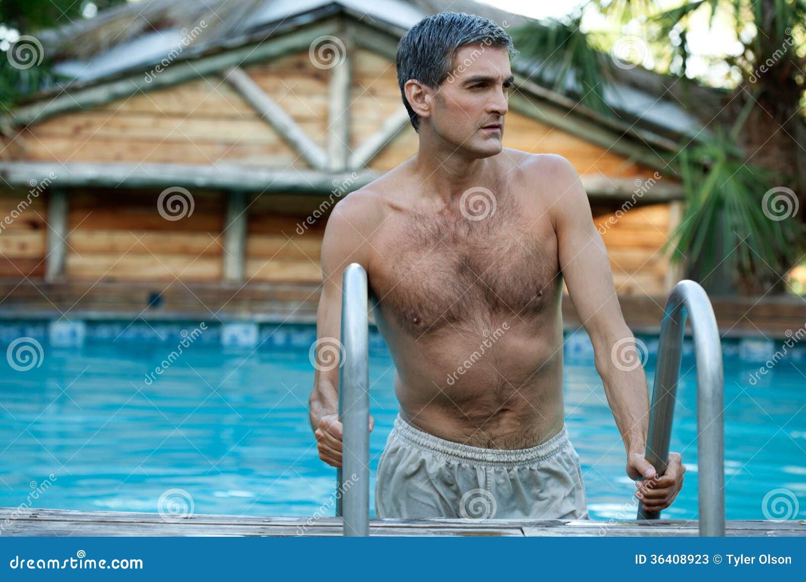 Man Coming Out of the Swimming Pool Stock Image - Image of exercise ...