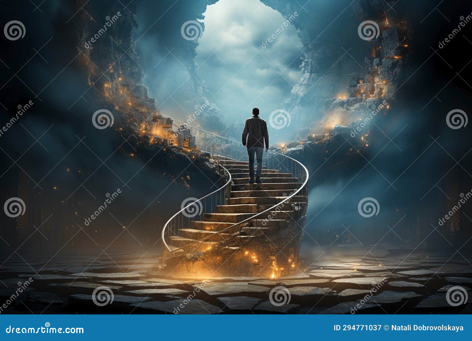 Man Coming Up the Stairs,self Development Concept, Career Stock ...