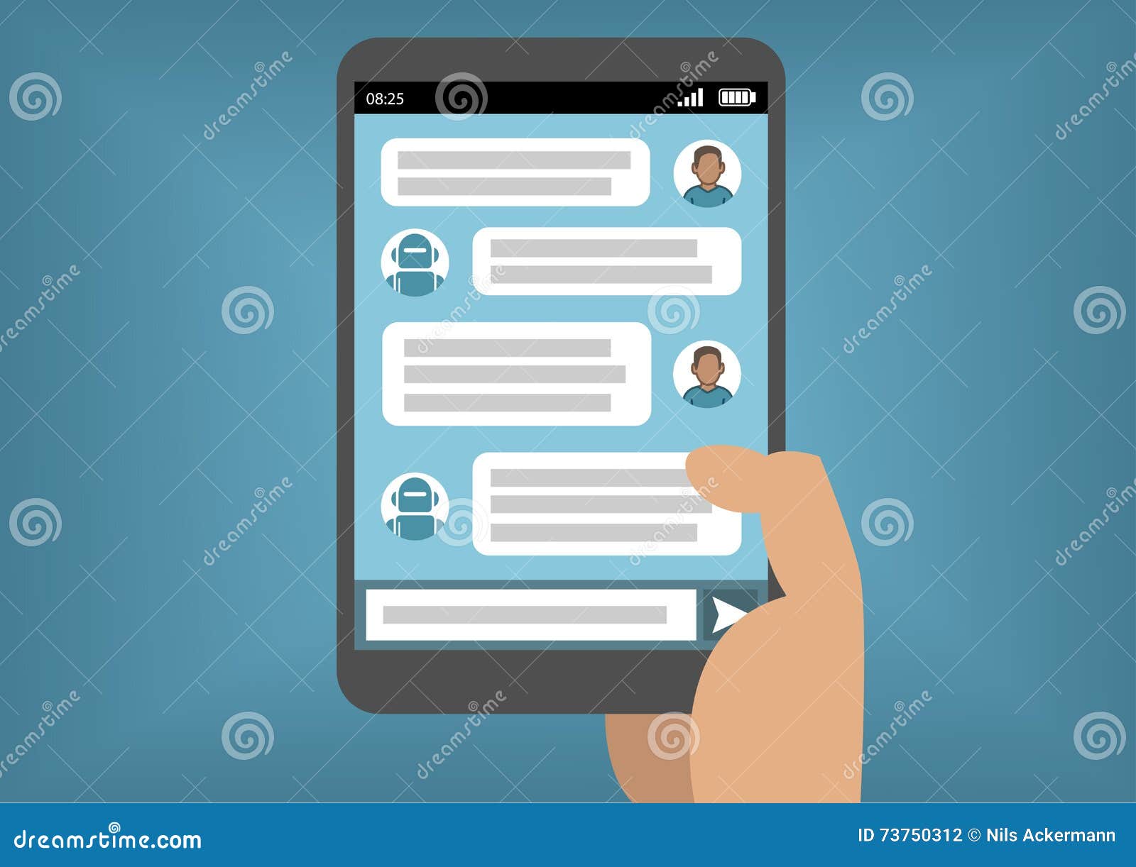 Man Communicating with Chat Bot Via Instant Messenger As an Example of ...