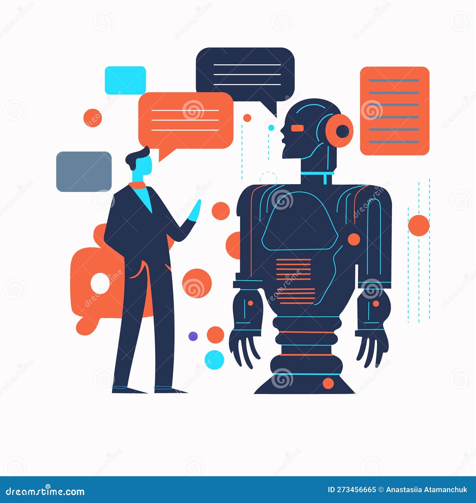 Man Communicating with Robot. Man Communicating with Artificial ...