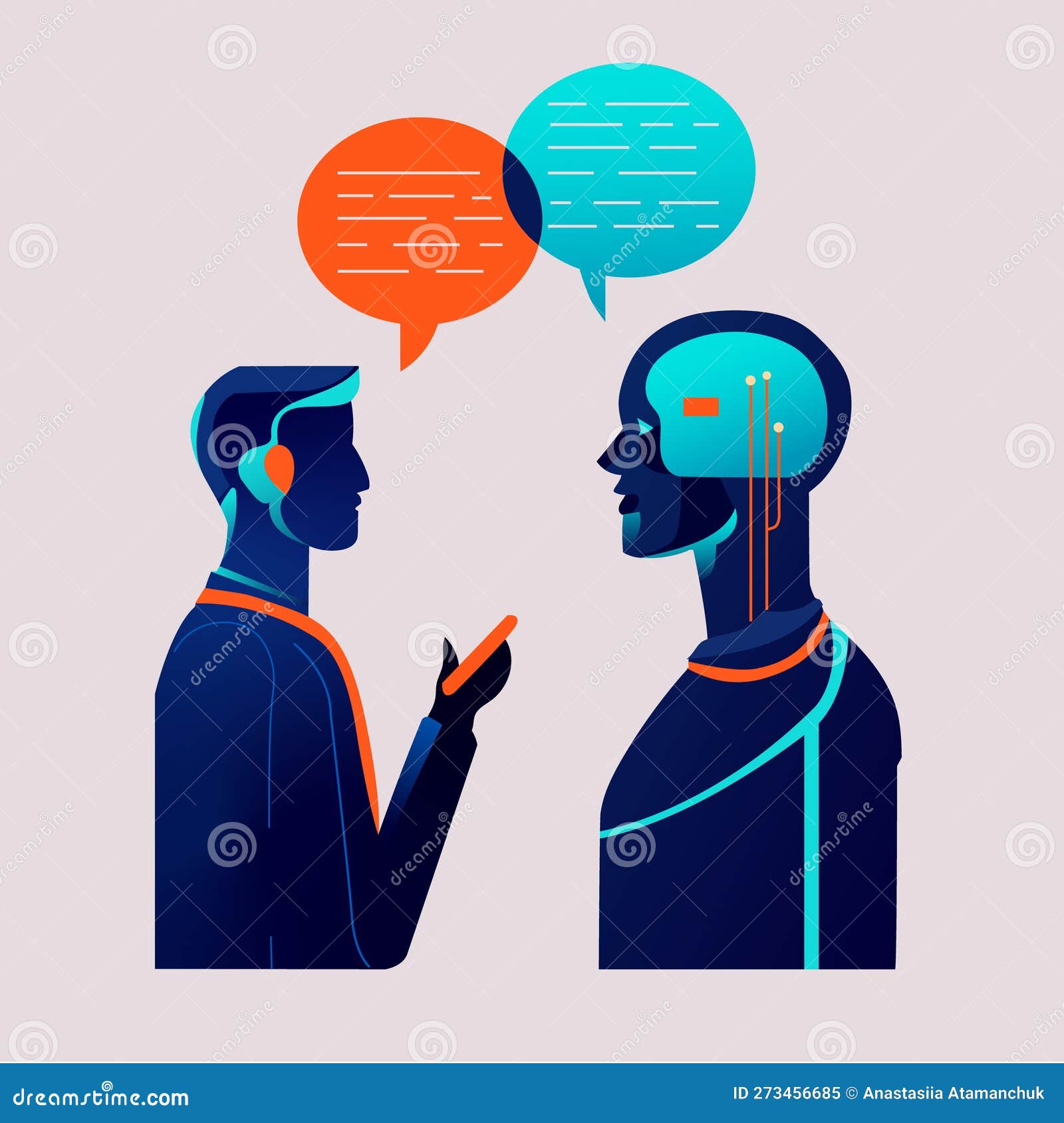 Man Communicating with Robot. Man Communicating with Artificial ...