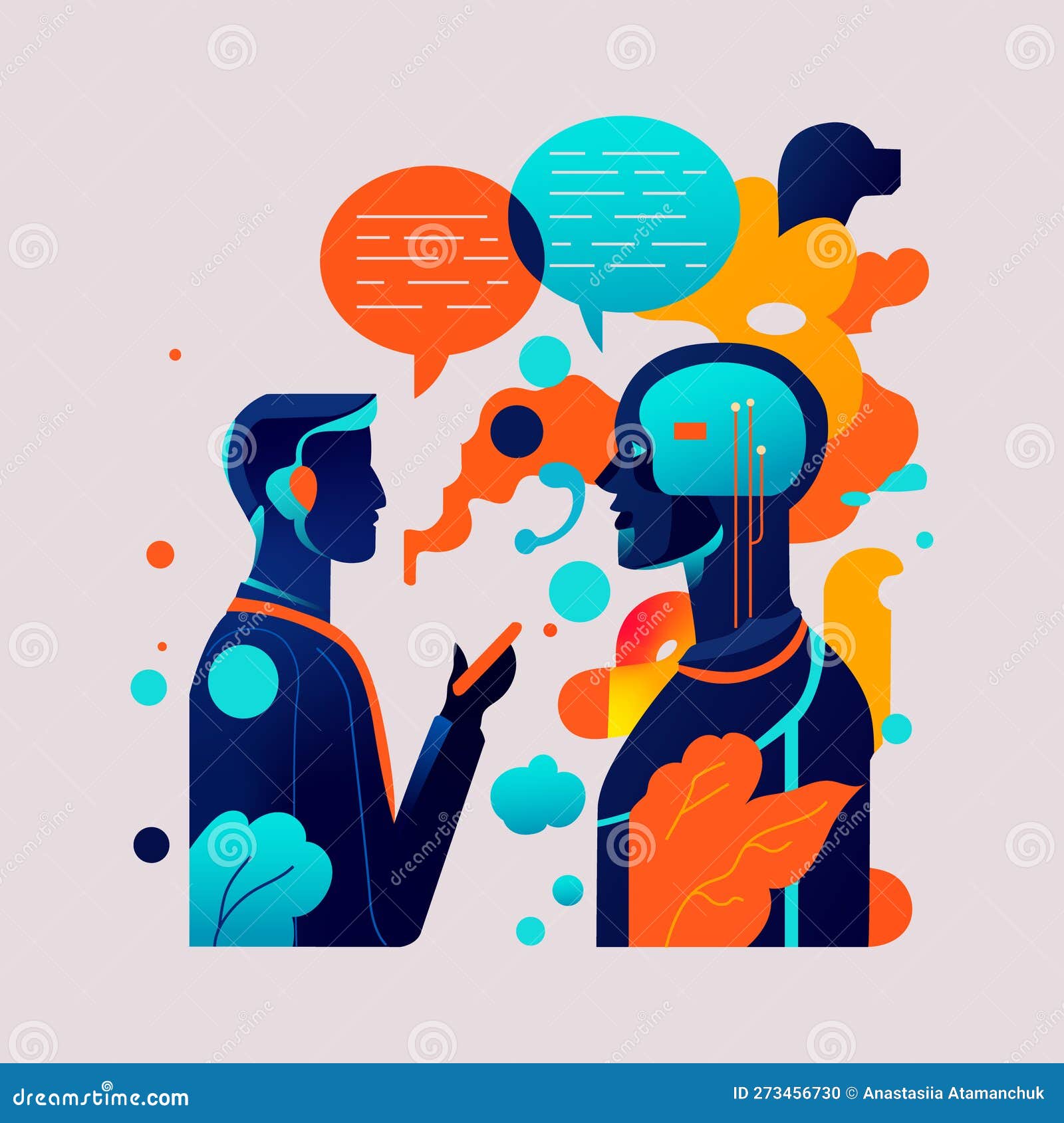 Man Communicating with Robot. Man Communicating with Artificial ...