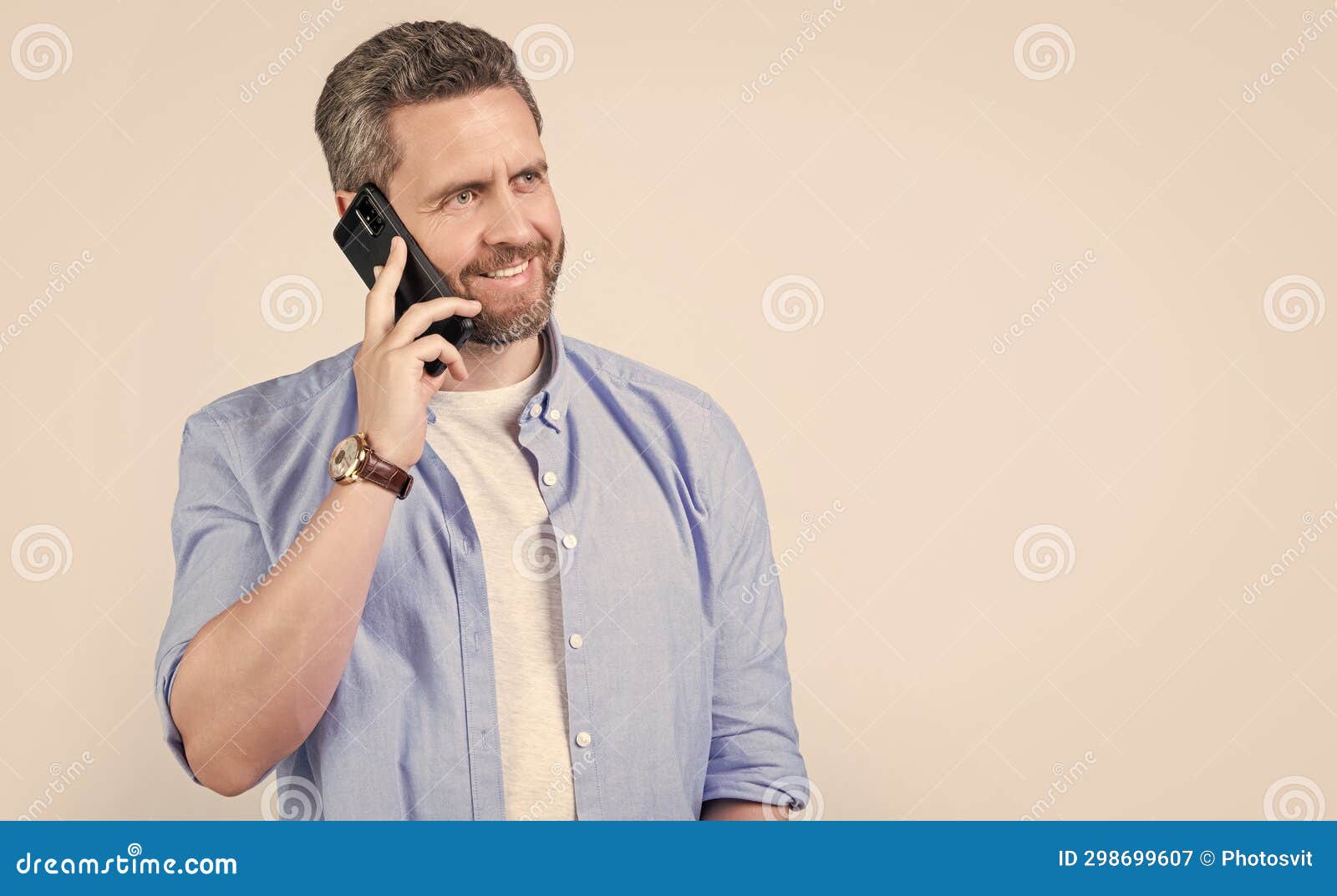 Man with Communication Call in Studio, Banner. Communication Call of ...