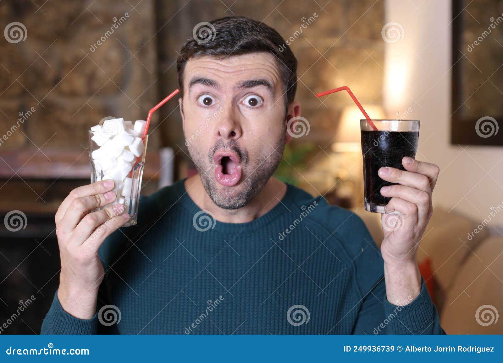 Man Comparing Classic Soda with Sugar Cubes Stock Image - Image of loss ...