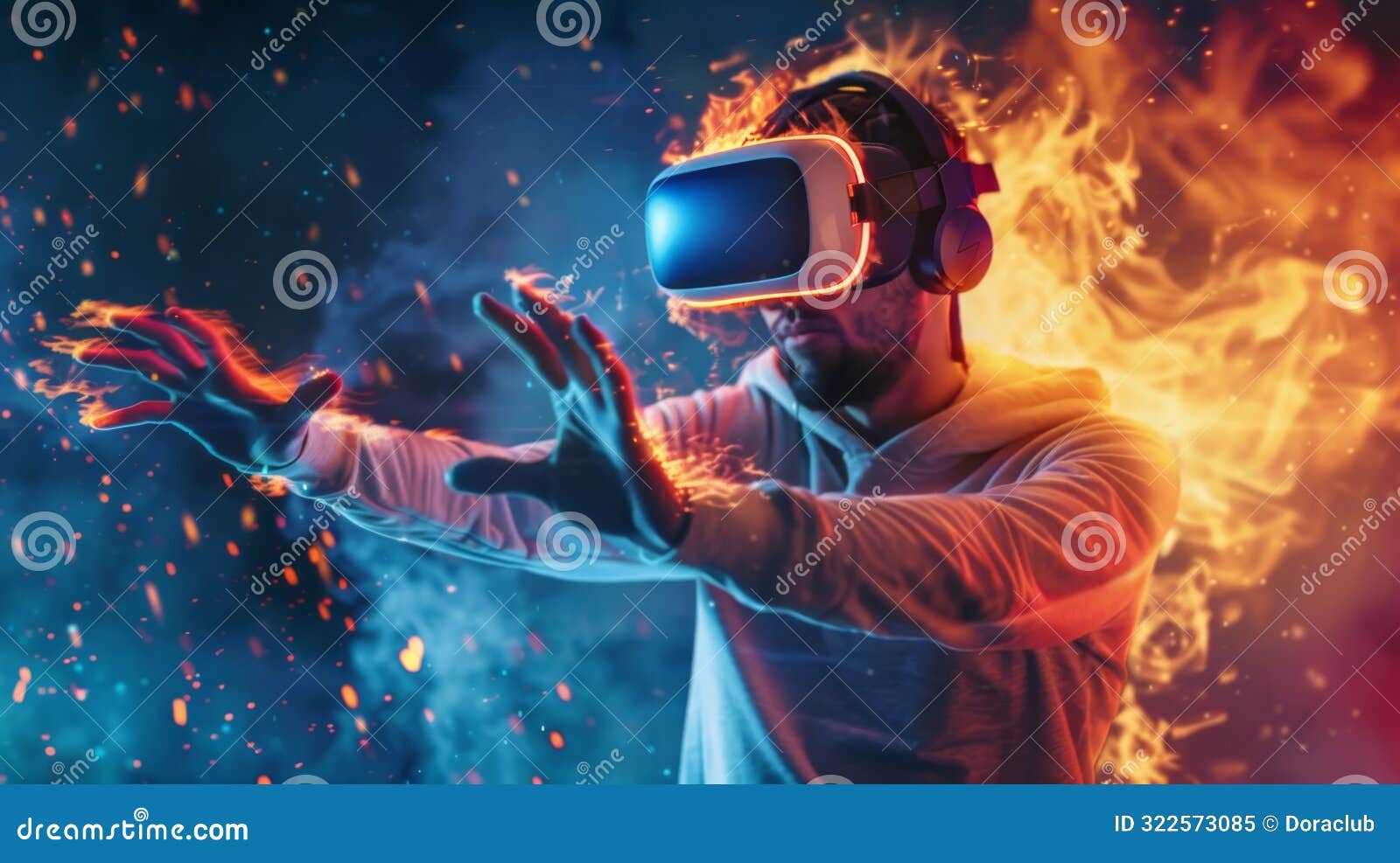 A Man is Completely Absorbed in a Virtual Reality Game with Visual ...