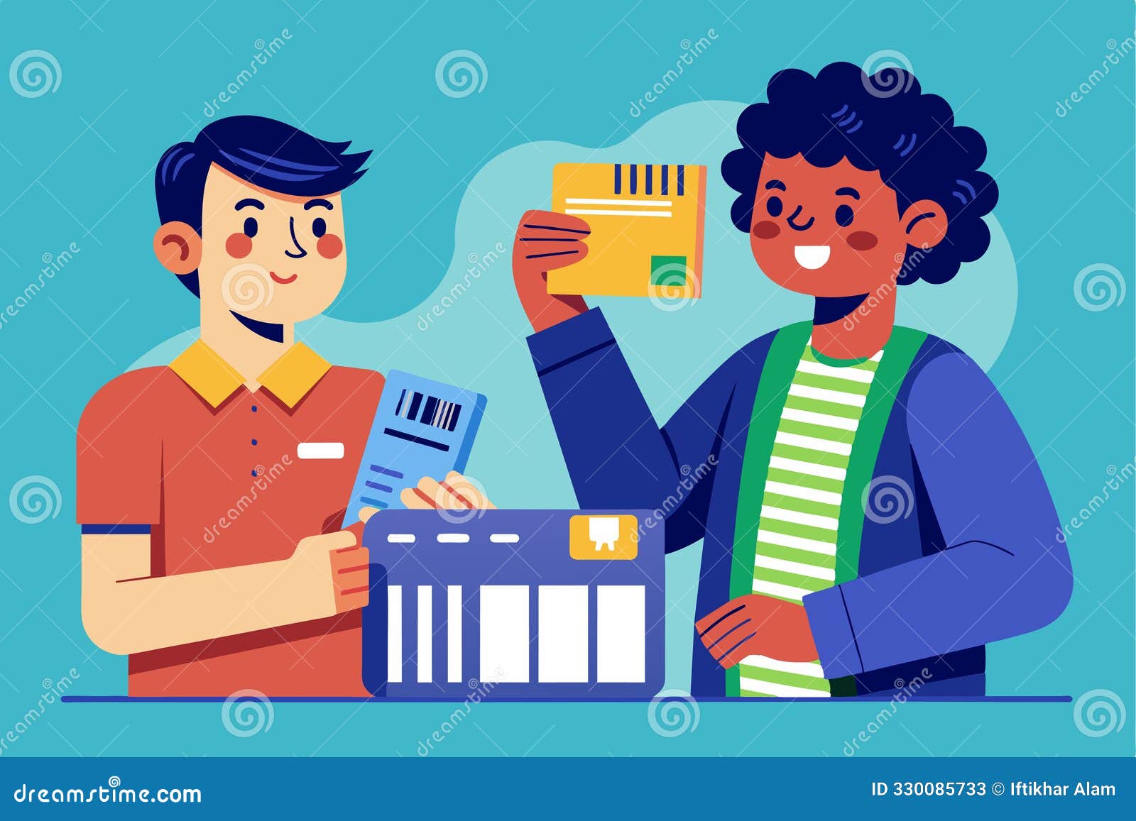 A Man Completes a Payment by Scanning a Barcode while Another Man Holds ...