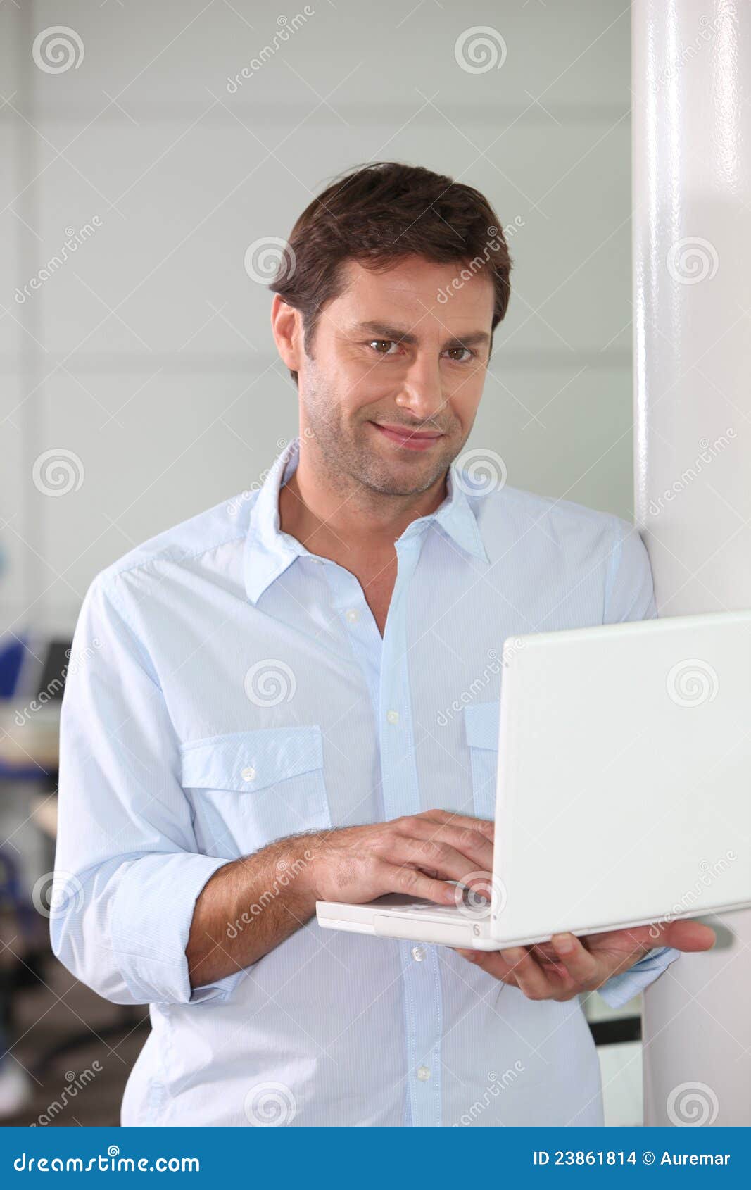 Man with computer stock photo. Image of open, left, breathing - 23861814