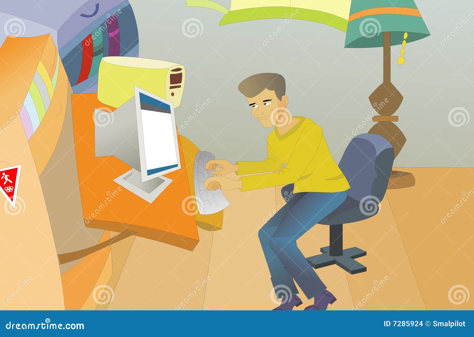 Man at the computer stock vector. Illustration of occupation - 7285924