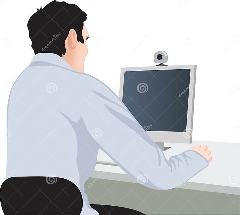 Man and Computer, Back View Stock Vector - Illustration of architect ...