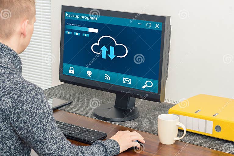 Man computer backup stock image. Image of table, safety - 83423561