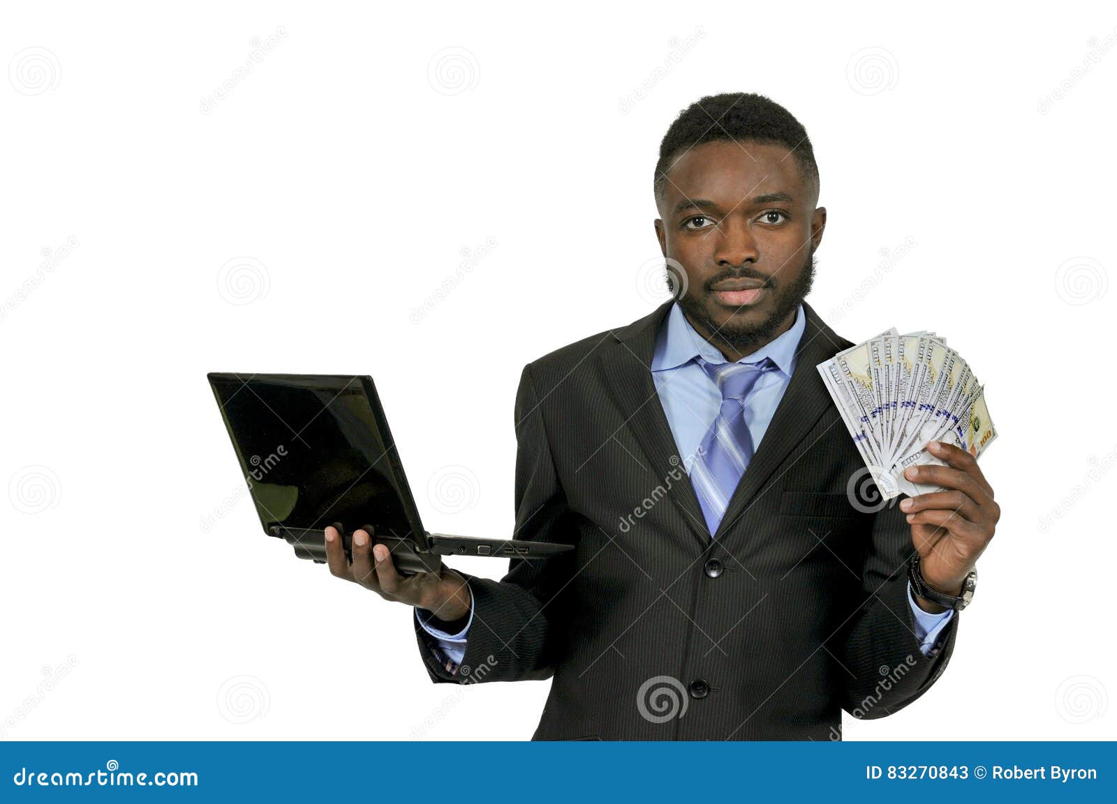 Man with computer and cash stock image. Image of dividends - 83270843