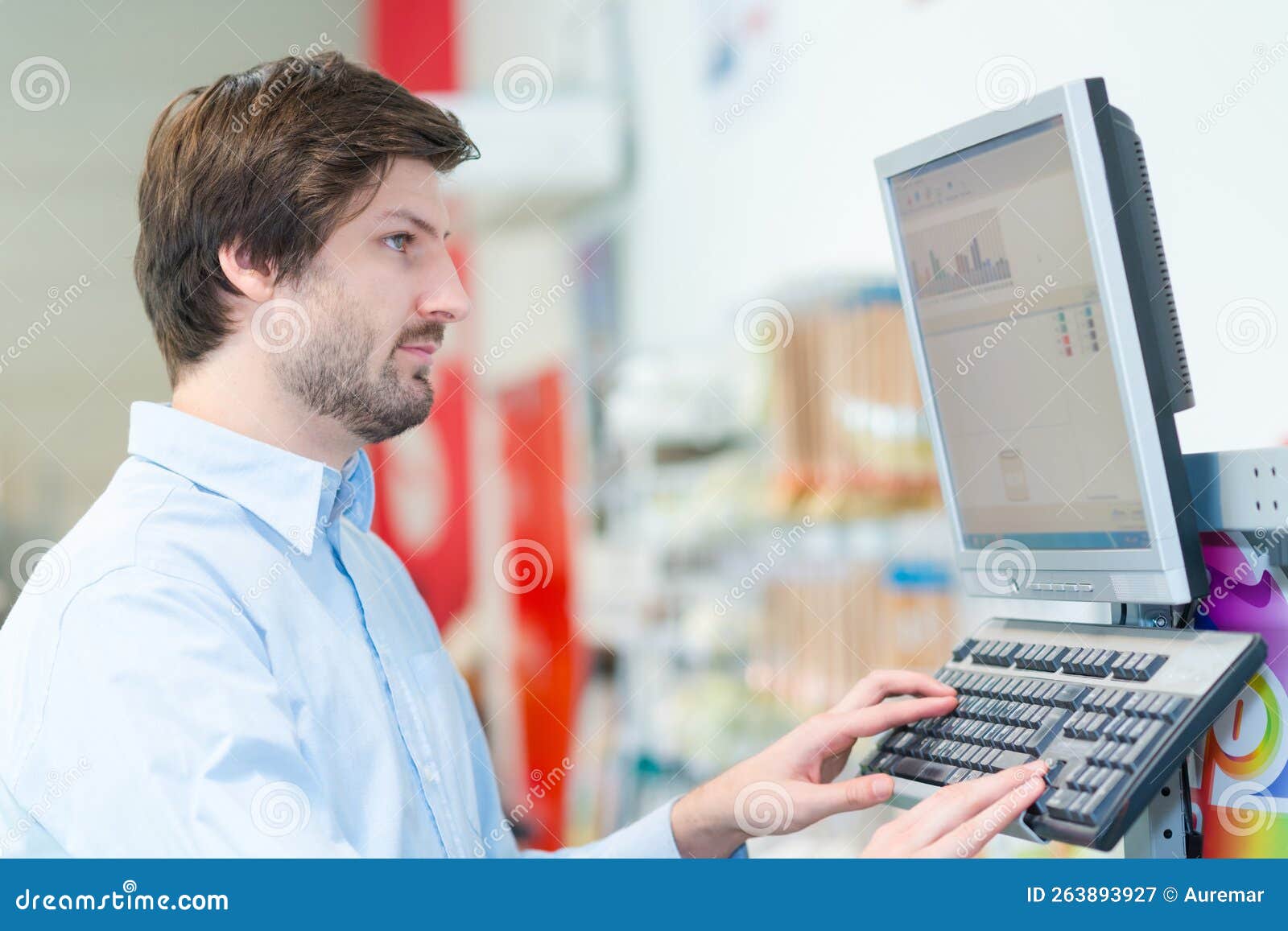 Man with Computer Checking Stock in Computer Stock Image - Image of ...