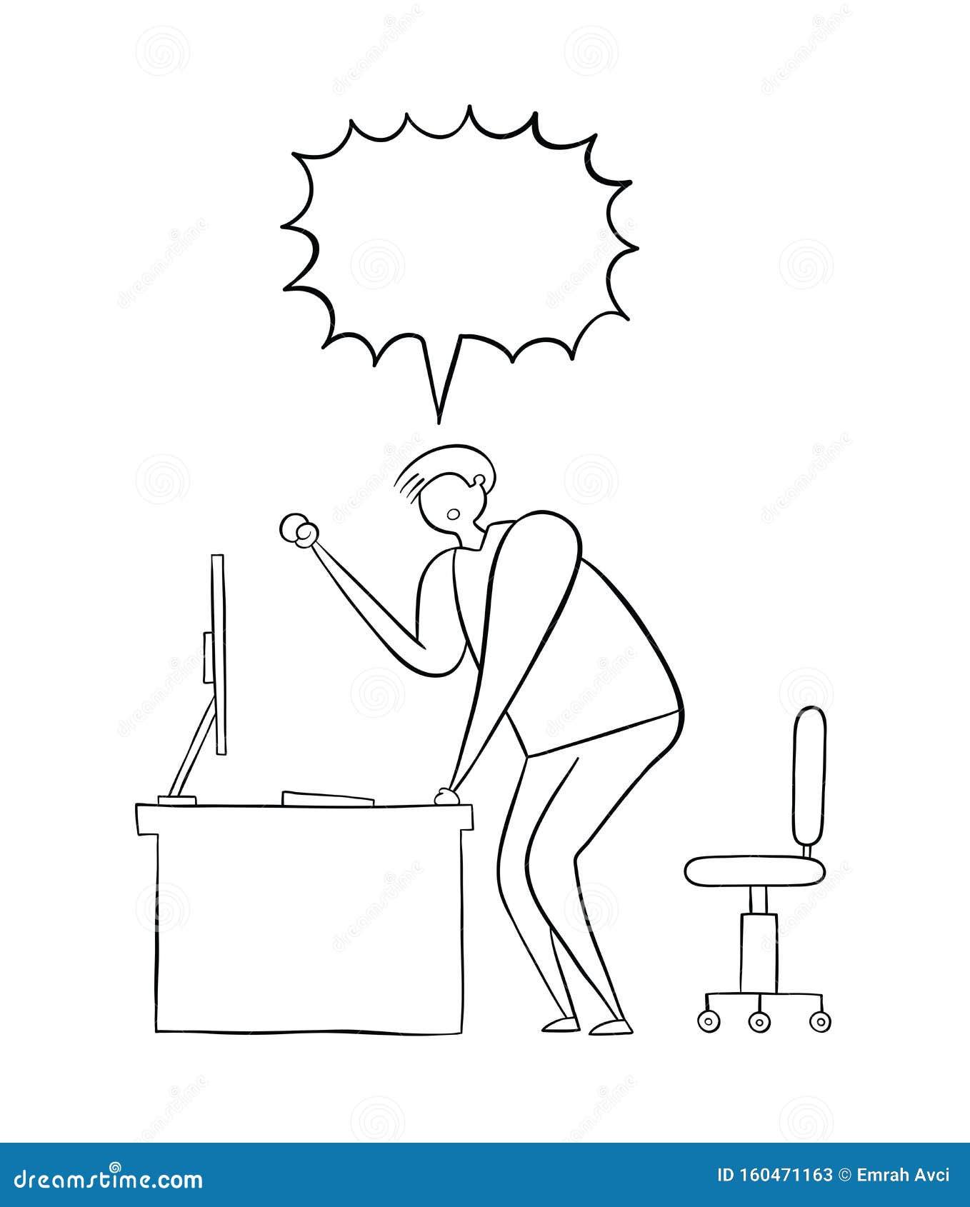 The Man is at the Computer Desk and Yelling Frustrated. Vector ...