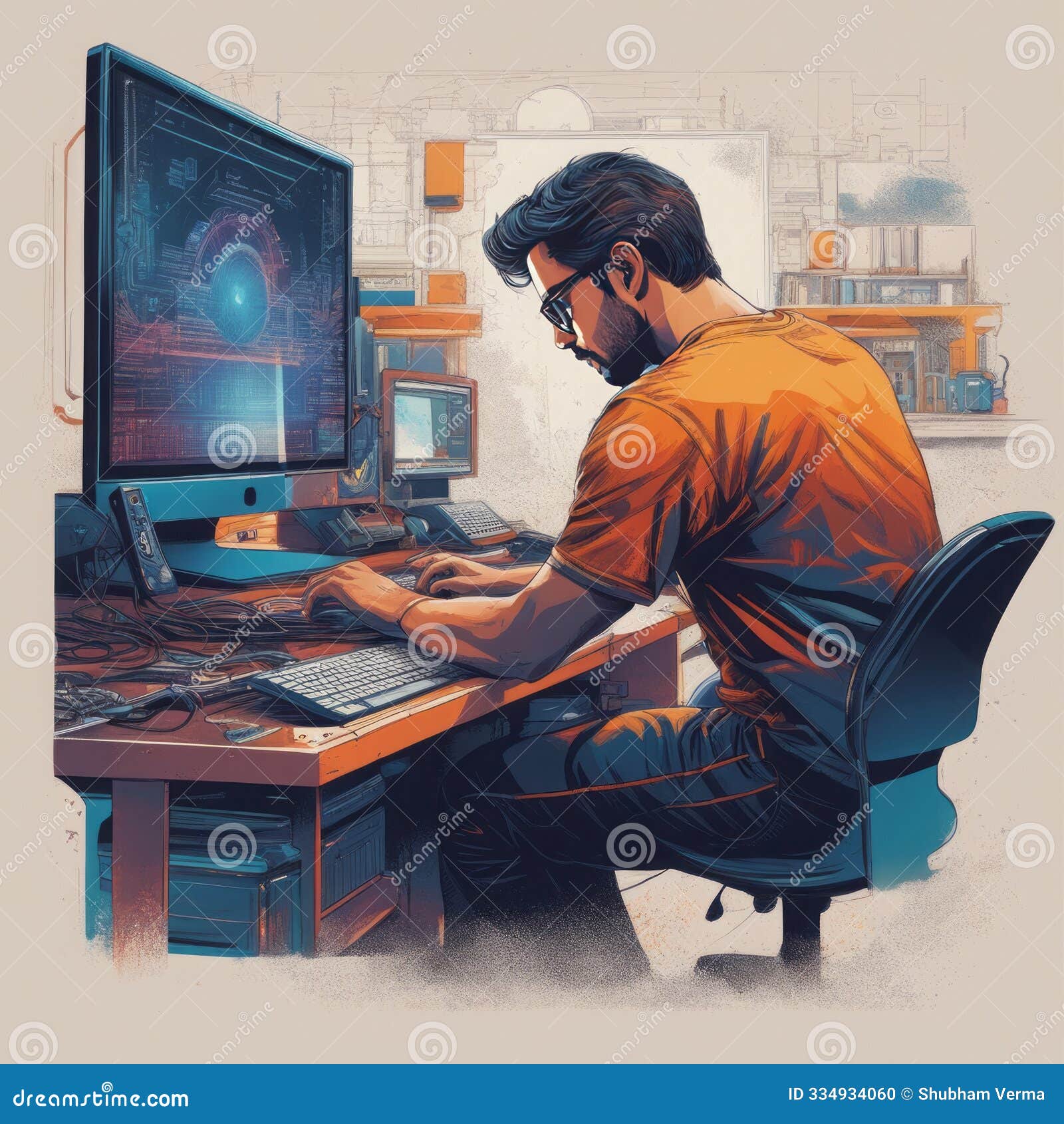 Man in a Computer Deskman in a Computer Desk Man with Laptop Computer ...