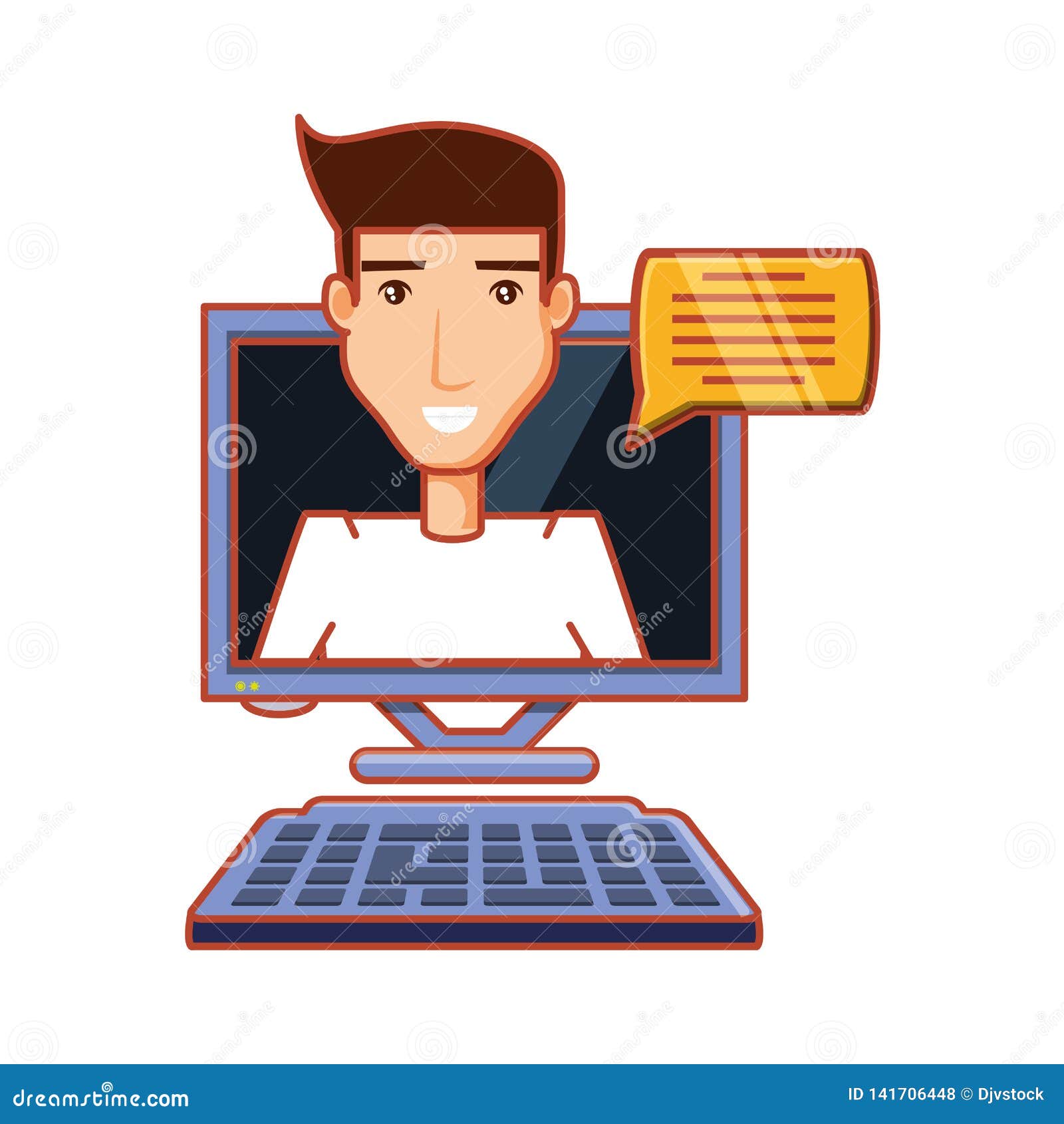 Man with Computer Desktop and Speech Bubble Stock Vector - Illustration ...