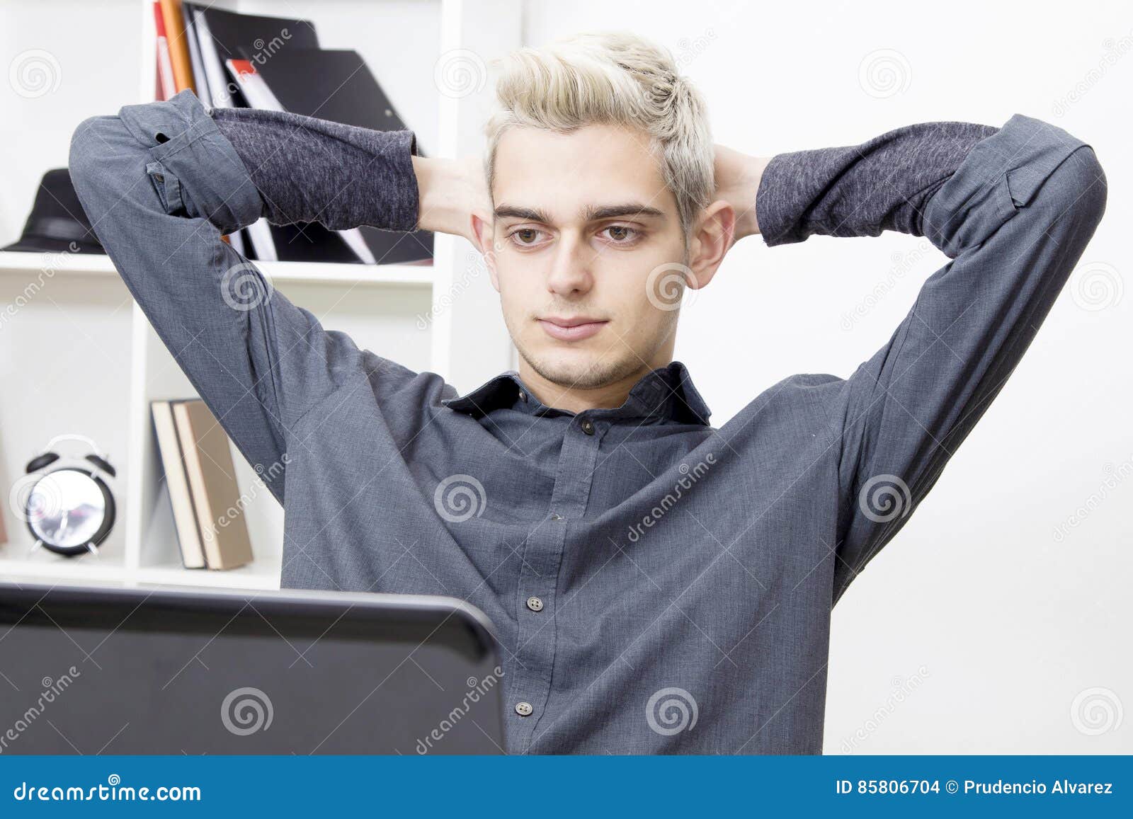 Man with computer laptop stock photo. Image of workplace - 85806704