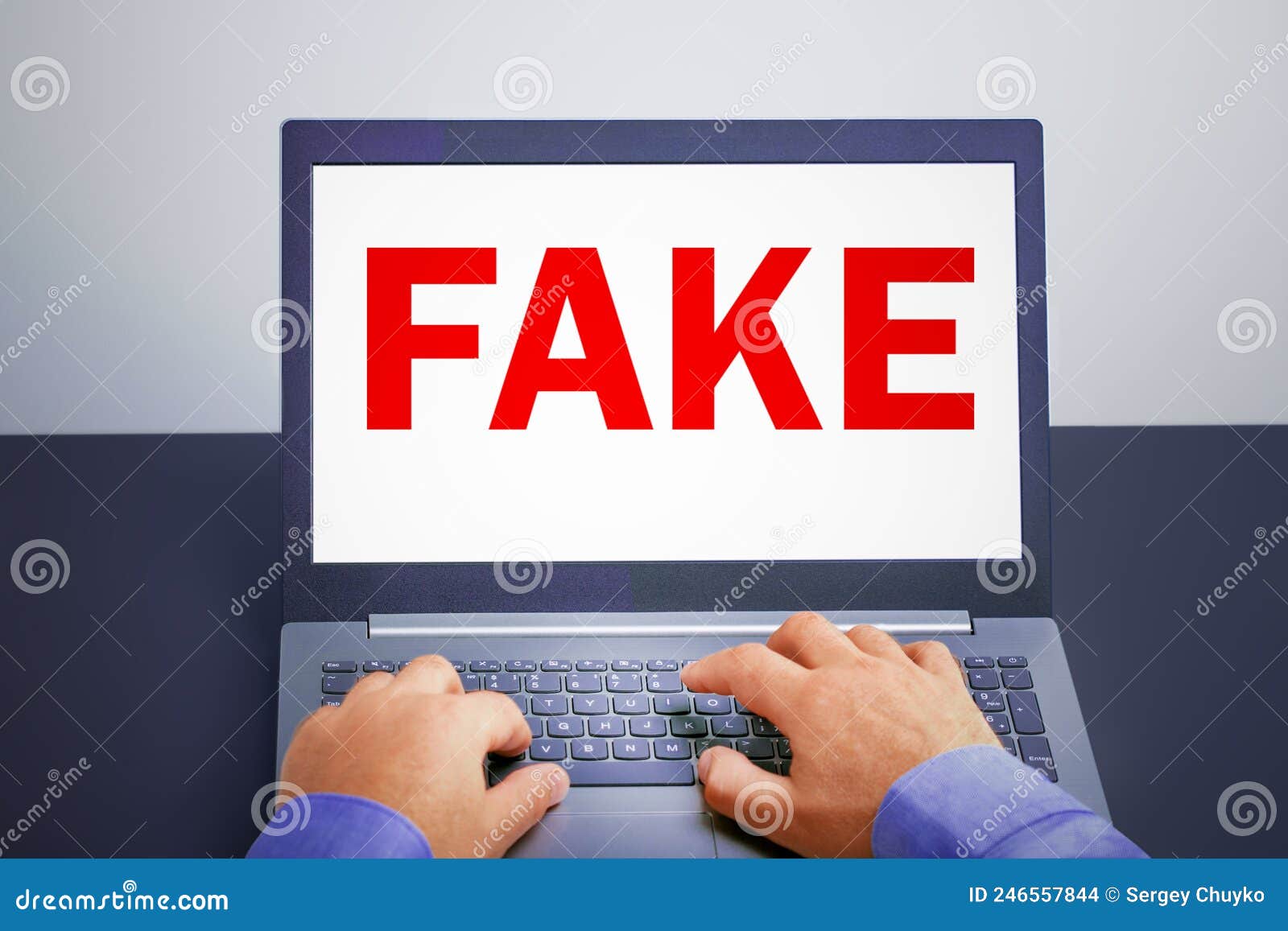 Man with Computer Looking or Makes Fake News Stock Photo - Image of ...