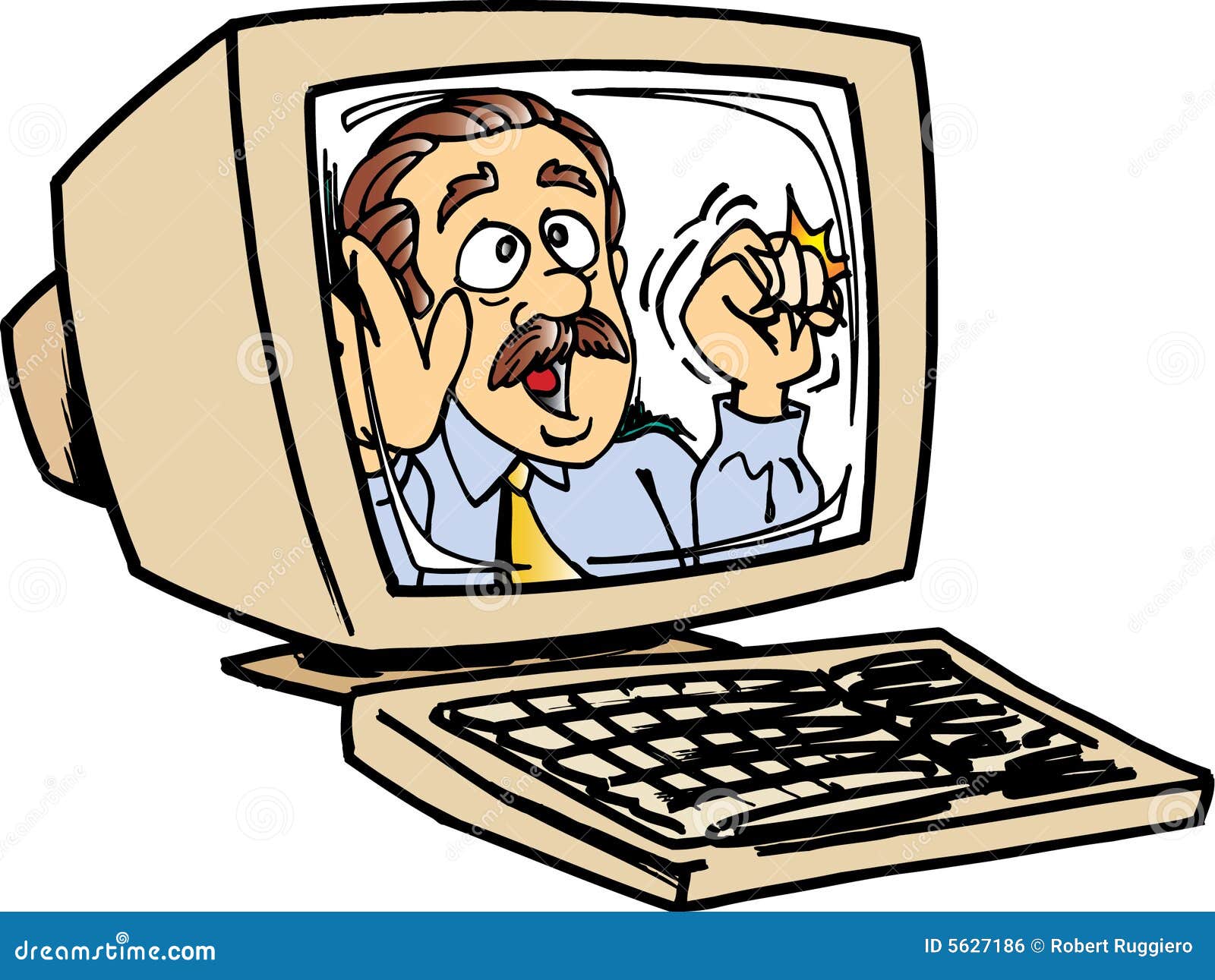 Man in Computer monitor stock vector. Illustration of stuck - 5627186