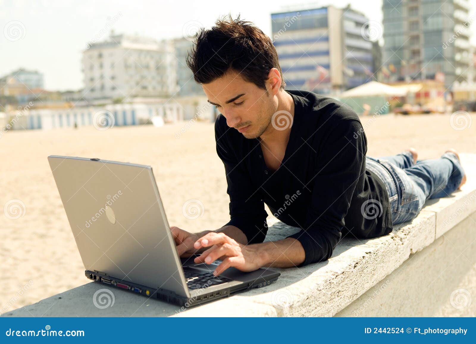 Man with computer outdoor stock photo. Image of caucasian - 2442524