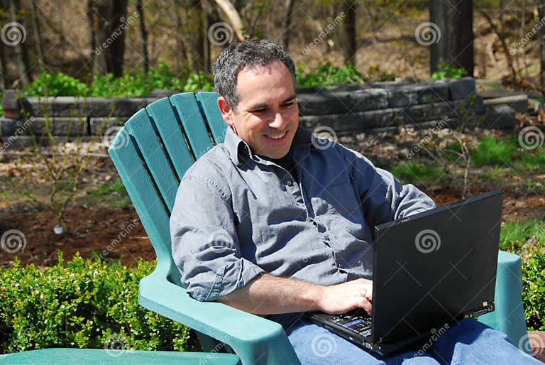 Man computer outside stock image. Image of outside, connectivity - 737315