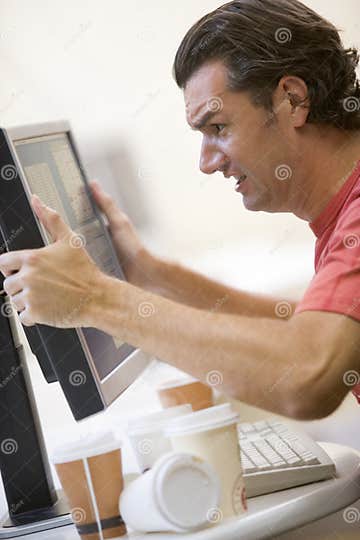Man in Computer Room Grabbing His Computer Stock Photo - Image of rage ...
