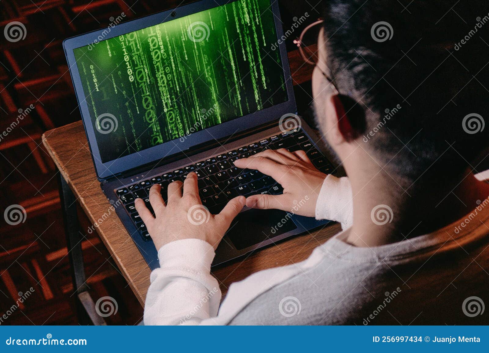Man with Computer Screen with Green Binary Matrix Binary Stock Photo - Image of cyber, hack ...