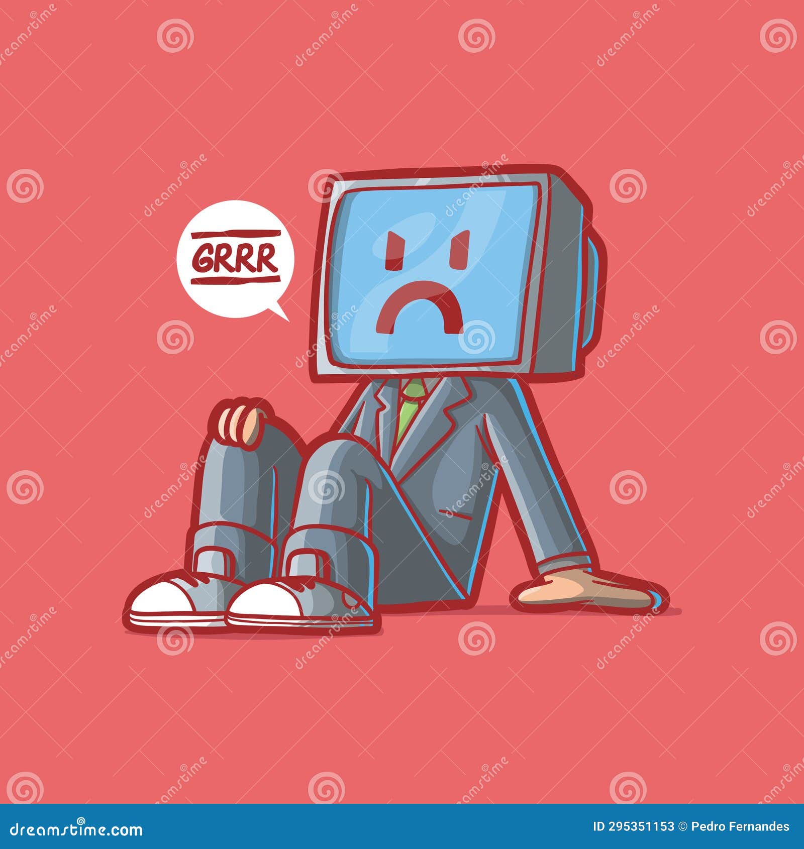 Man with a Computer Screen Head Dressed in a Suite Vector Illustration ...