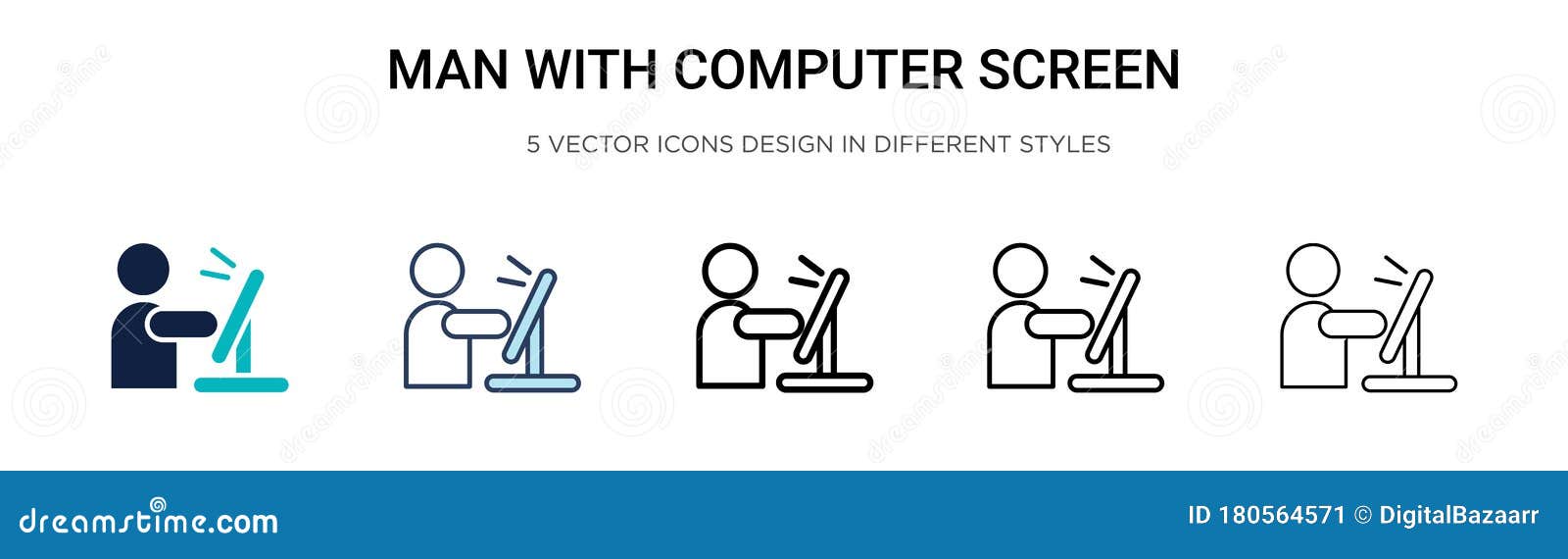 Man with Computer Screen Icon in Filled, Thin Line, Outline and Stroke ...