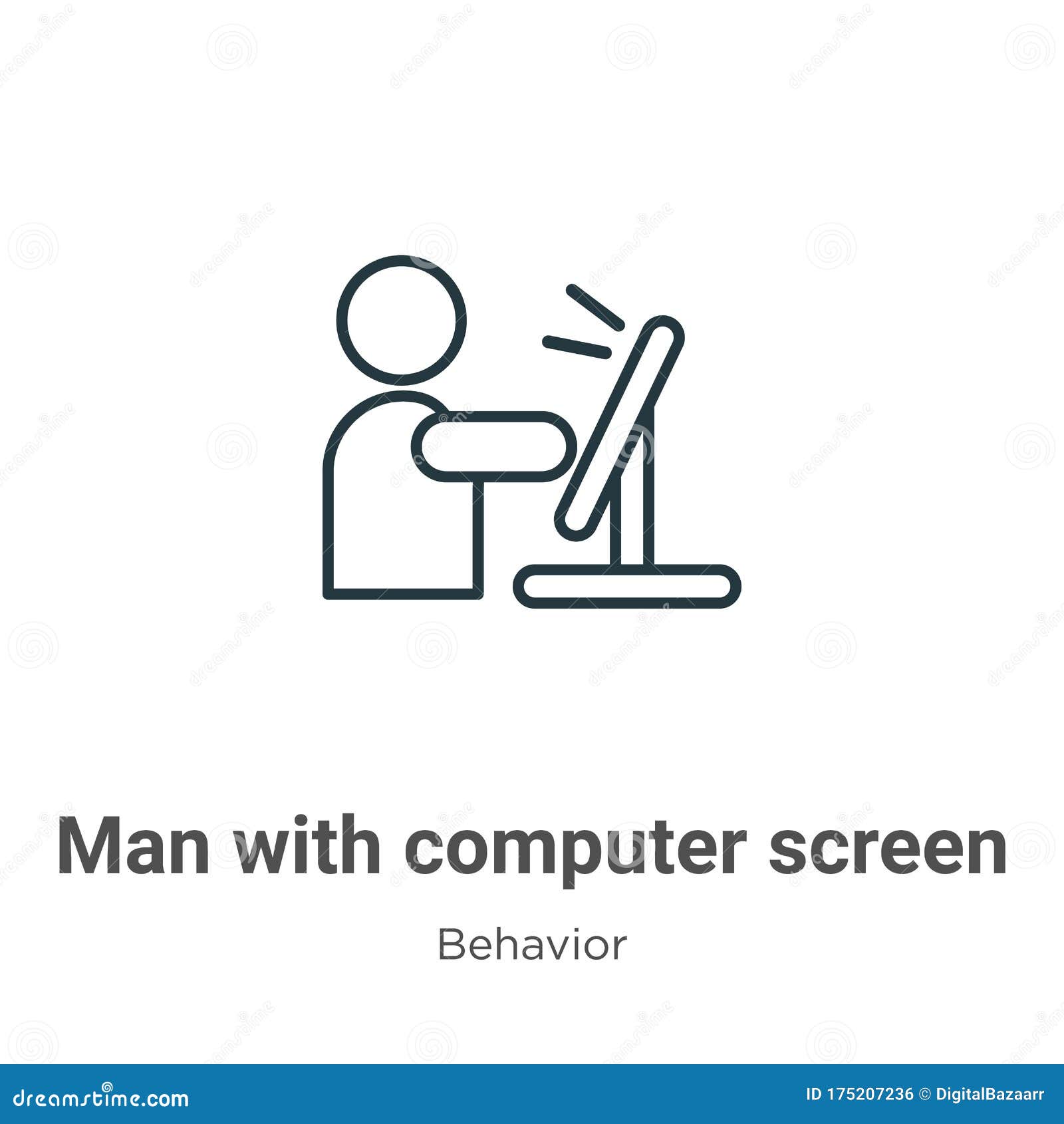 Man with Computer Screen Outline Vector Icon. Thin Line Black Man with ...