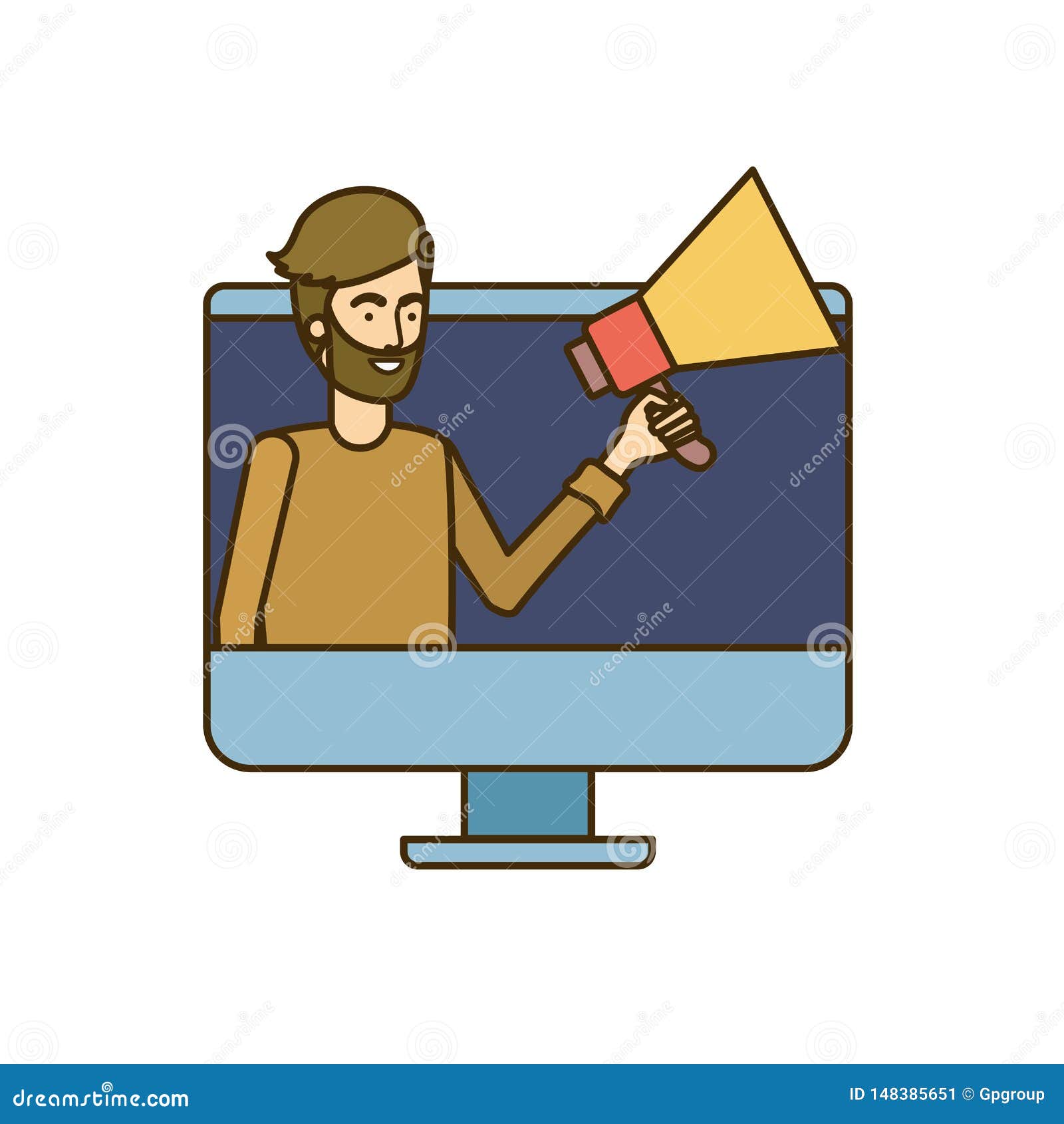 Man on Computer Screen with White Background Stock Vector ...