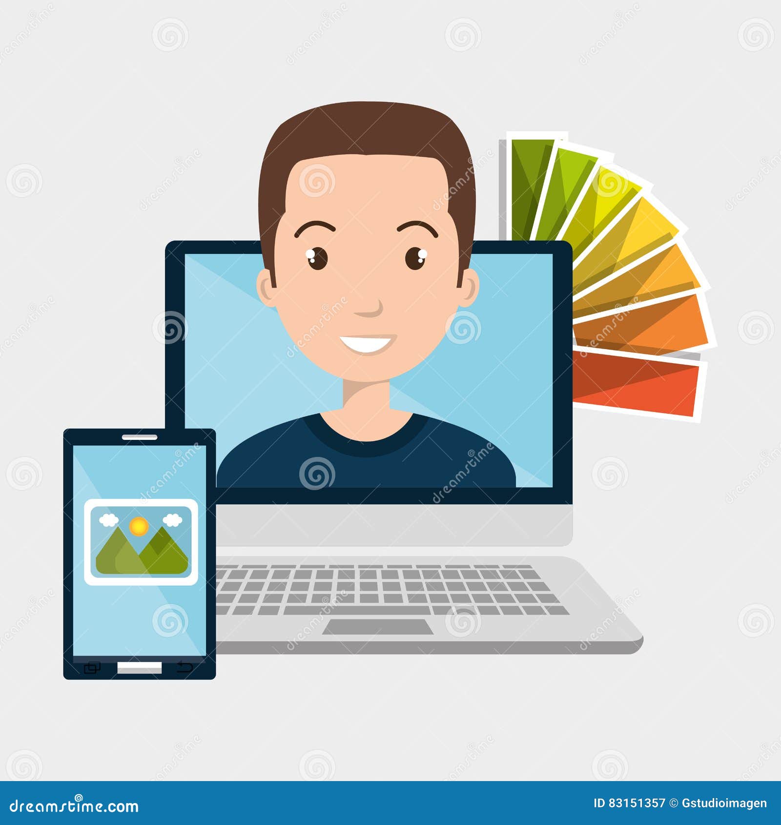 Man Computer Smartphone Chart Color Stock Illustration - Illustration ...