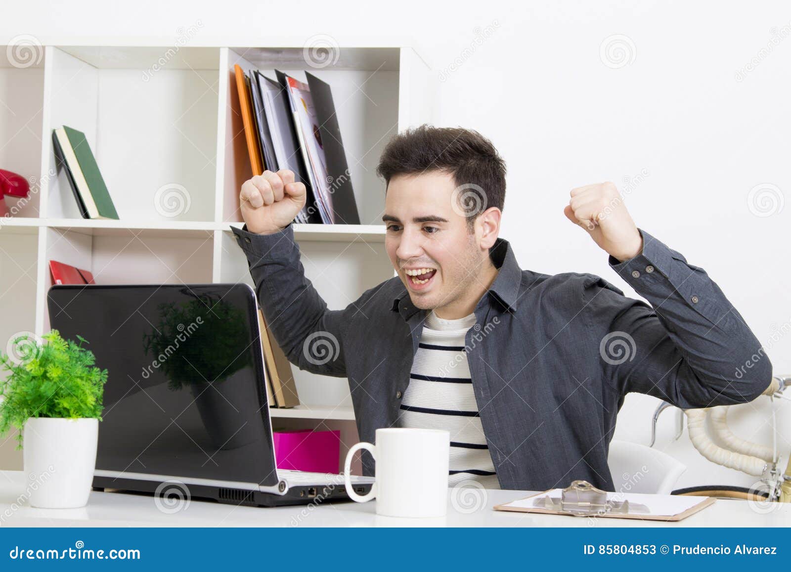 Man computer success stock image. Image of achievement - 85804853