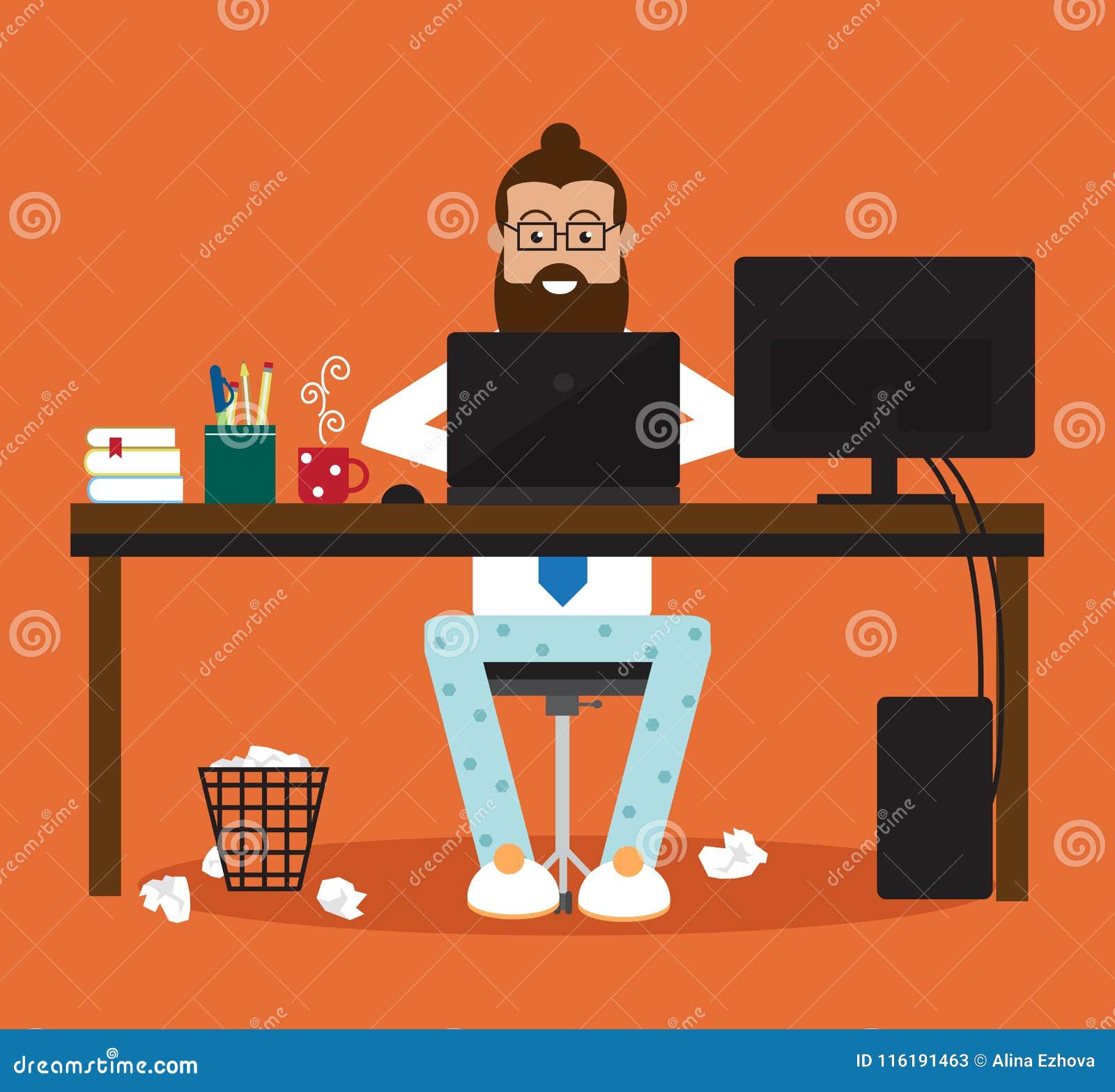 The man at the computer stock vector. Illustration of pajamas - 116191463