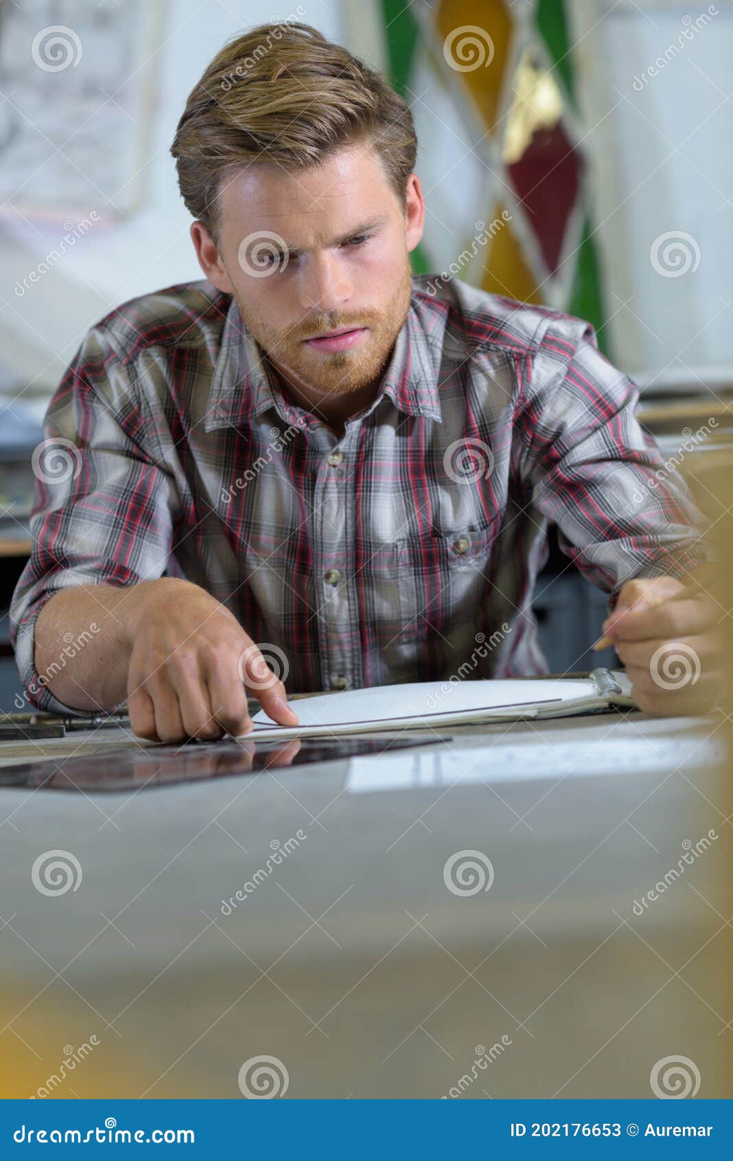 Man Concentrating while Working at Desk Stock Image - Image of internet ...
