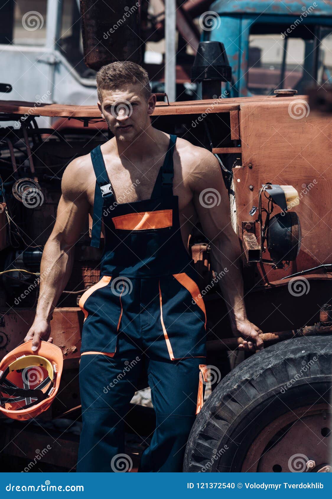 Man Concept. Handsome Man Empoyee Rest at Tractor Cabin. Confident Man ...