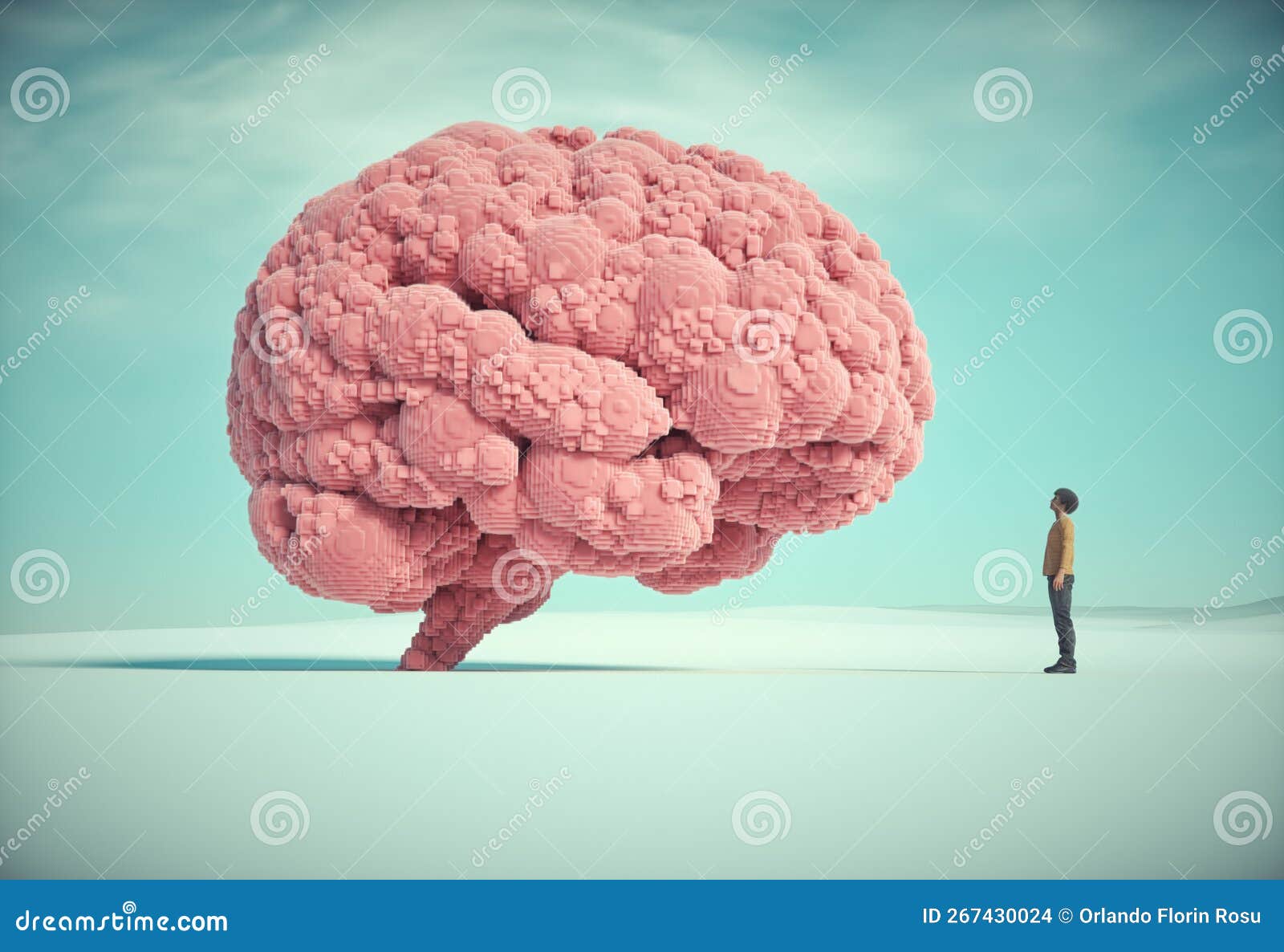 The Man and Conceptual Image of a Large Shape of the Human Brain Stock ...