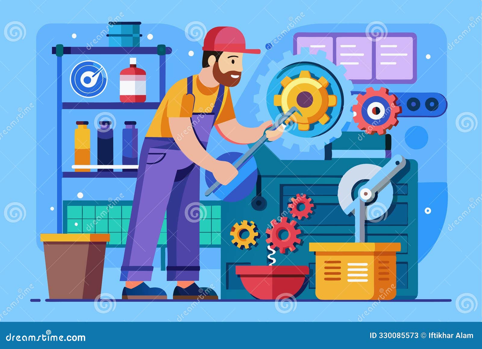 A Man is Conducting Routine Maintenance on Machinery, Ensuring ...