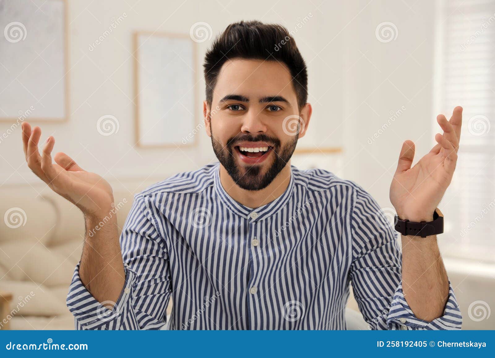 Young Man Conducting Webinar in Room at Home Stock Image - Image of ...